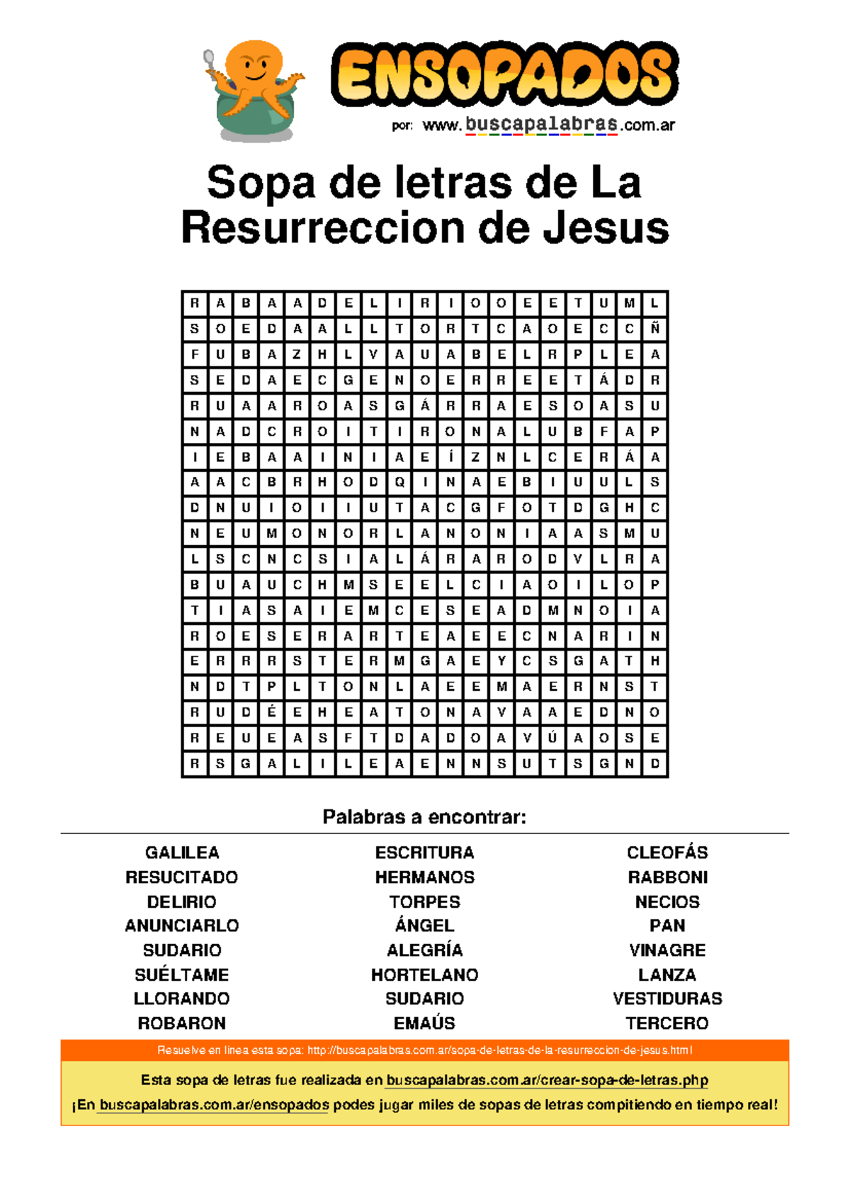 Sopa de Letras: La Resurrección de Jesús - Actividad Interactiva - Studocu