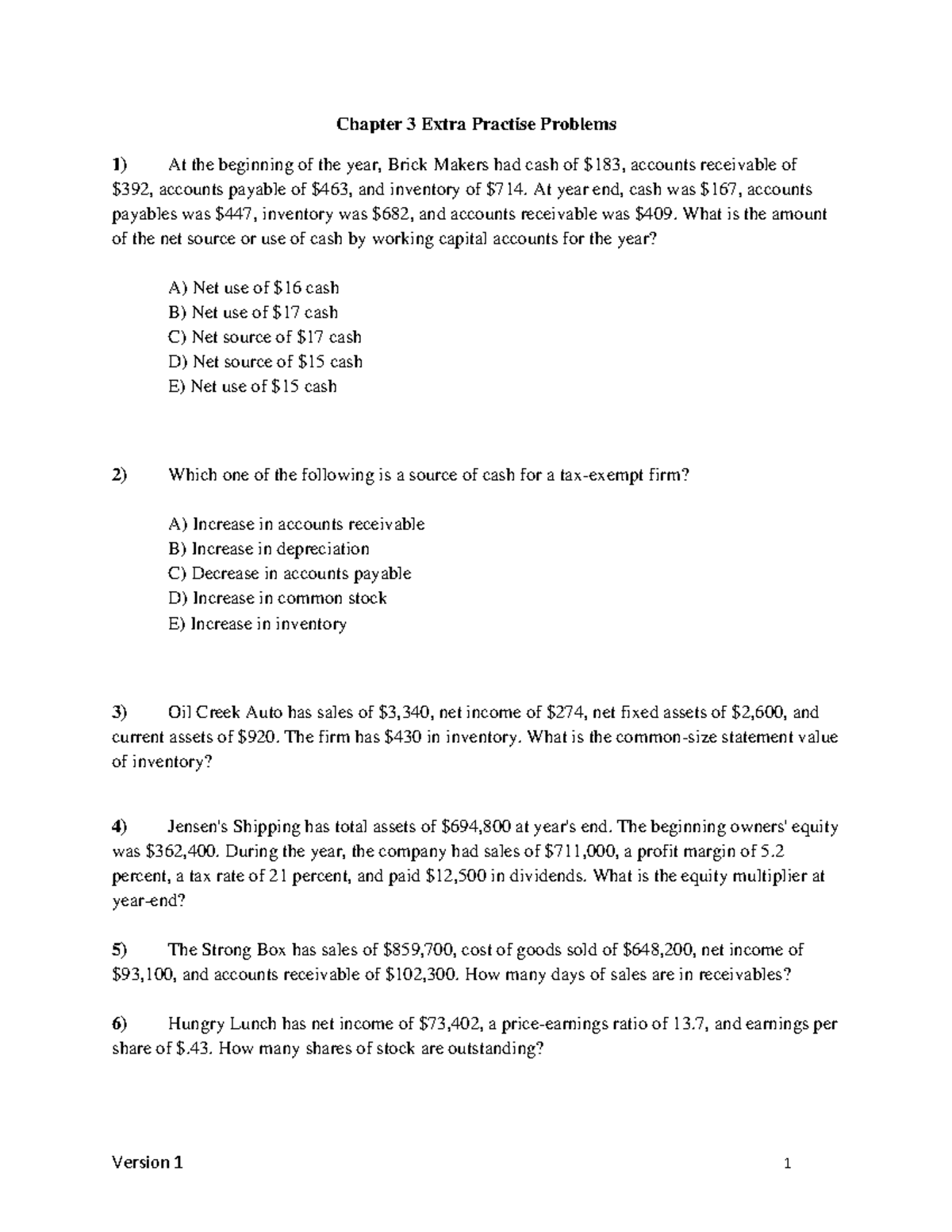 Chapter 3 Extra Practice Problems & Solutions - Studocu