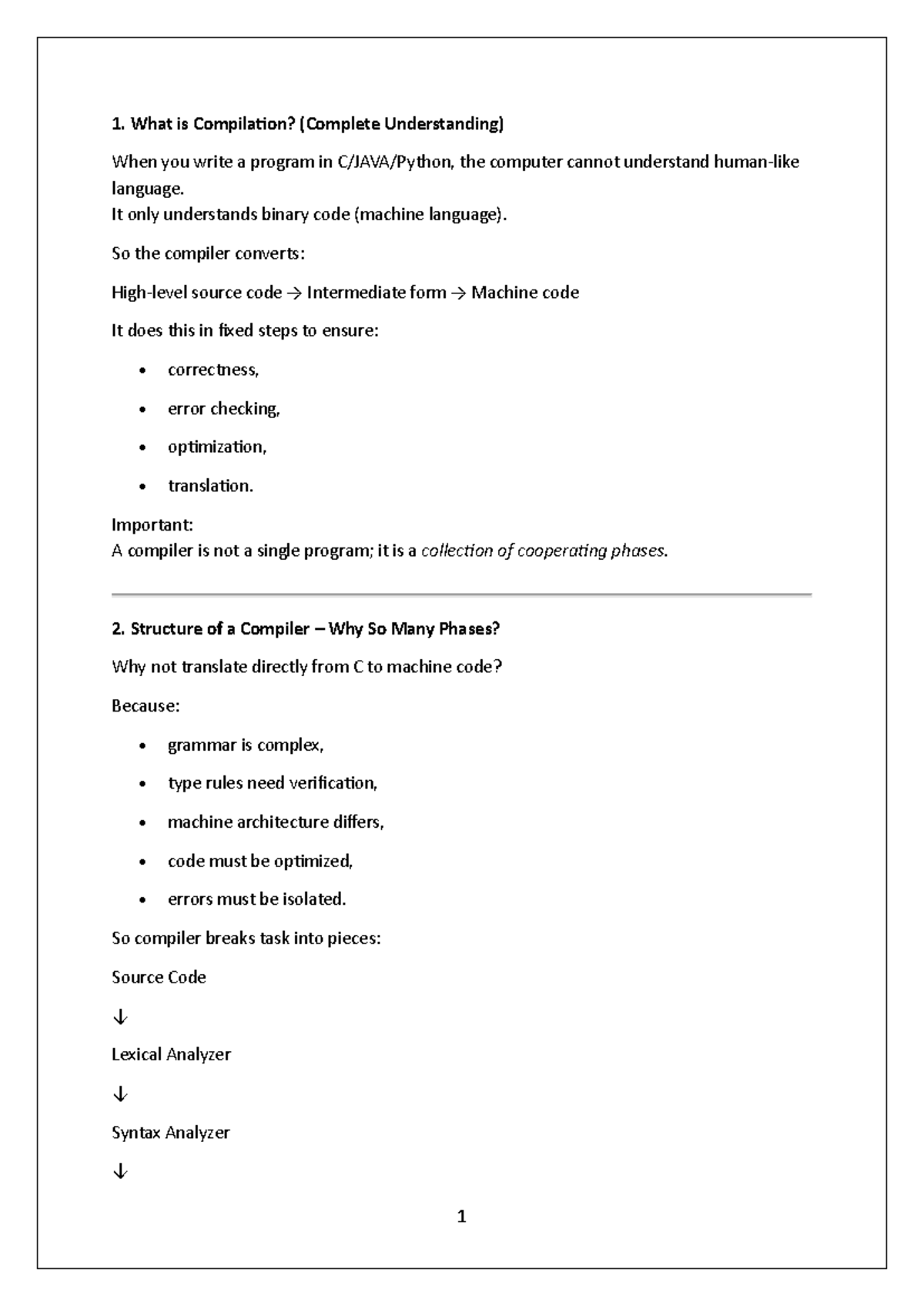 Compiler Design Notes for BEL Exam (CS101) - Studocu