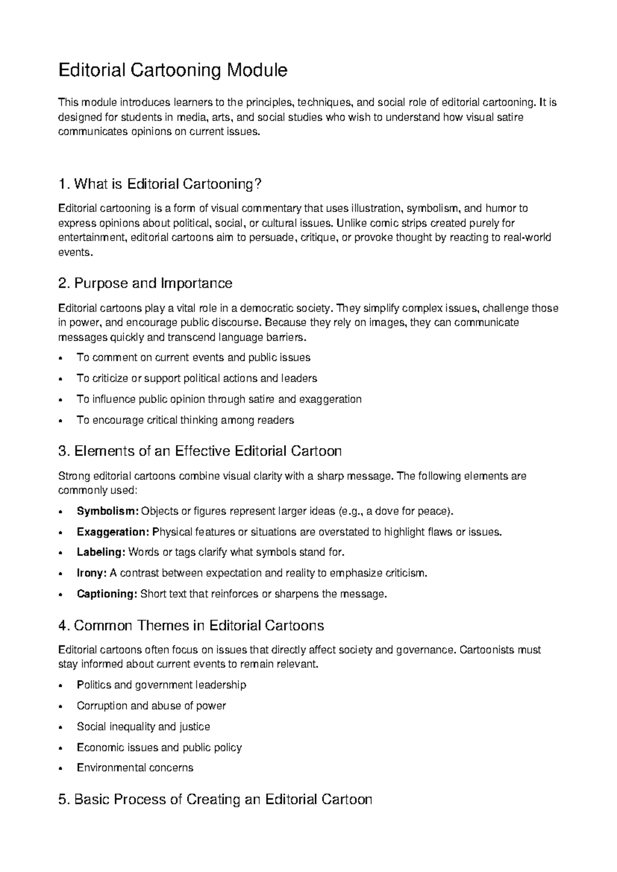 Editorial Cartooning Module: Principles & Techniques Overview - Studocu
