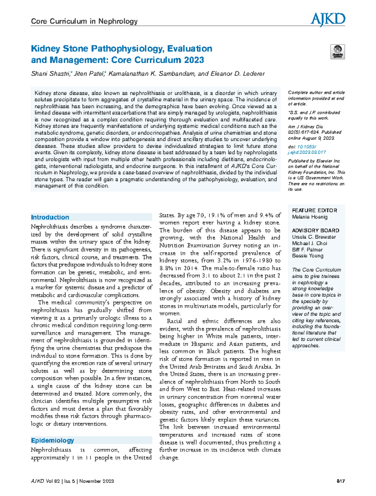 Core Curriculum in Nephrology: Kidney Stone Pathophysiology ...