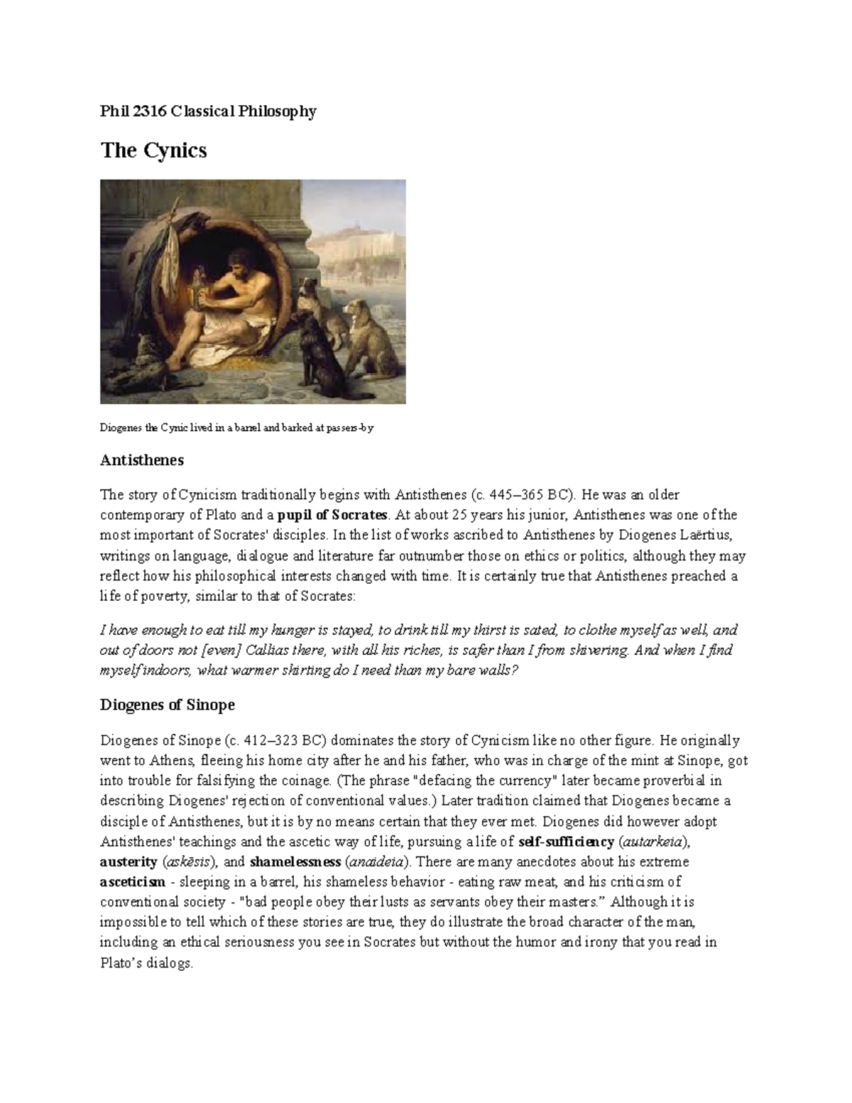 Cynicism and Eudaimonia: Insights from Diogenes - Phil 2316 Lecture ...