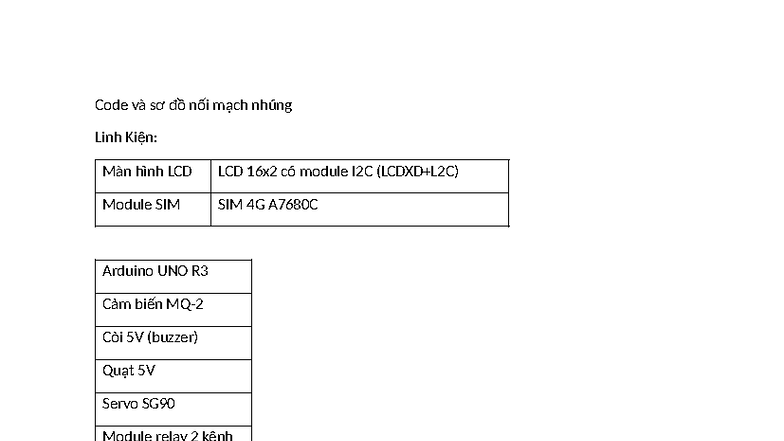 Hệ Thống Báo Động Khí Gas: Code và Sơ Đồ Nối Mạch Arduino - Studocu