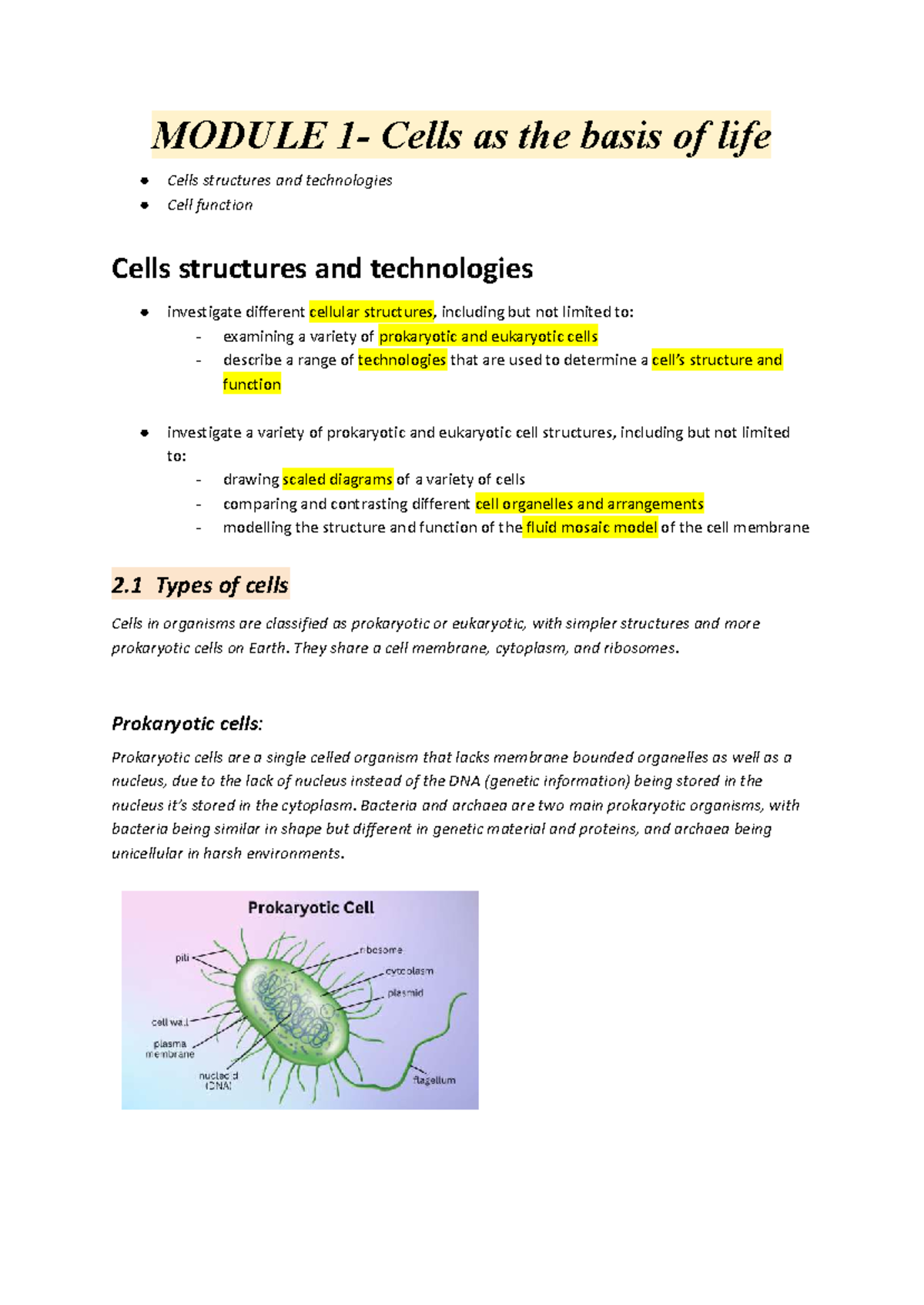 Mod 1 Part 1: Cells as the Basis of Life - Structures & Technologies ...