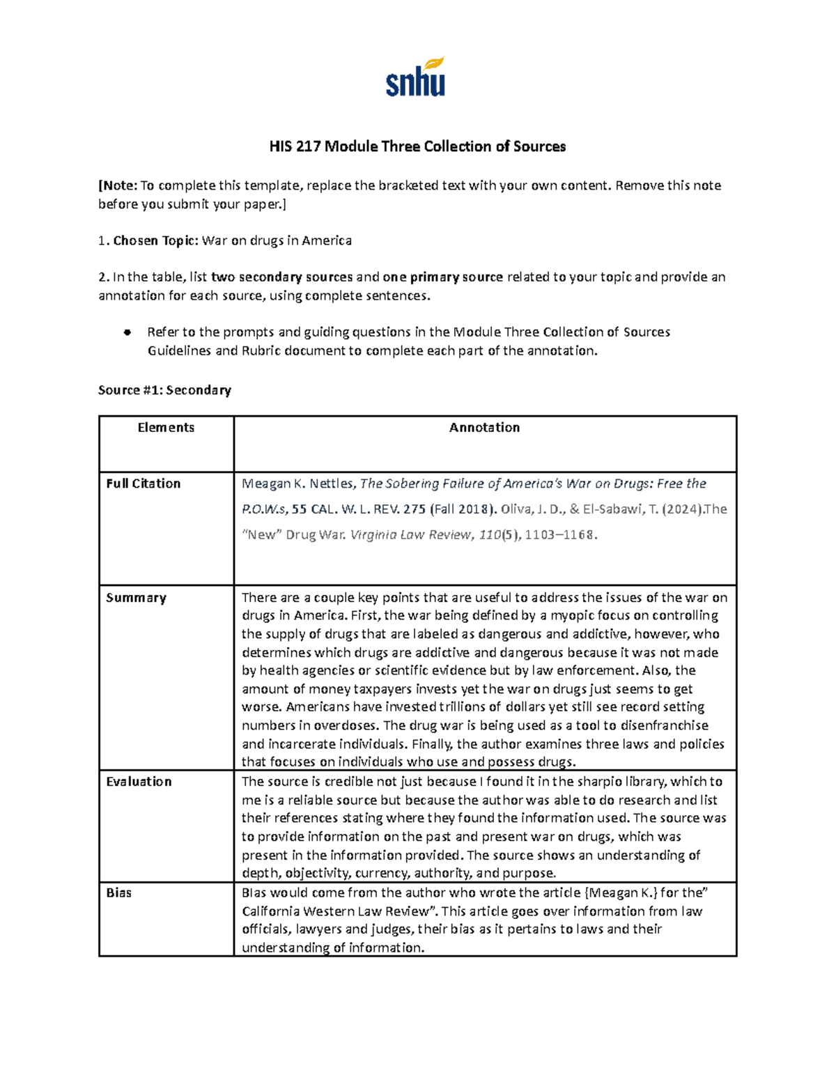 HIS 217 Module Three Collection of Sources Template (3).docx - HIS 217 Module Three Collection ...
