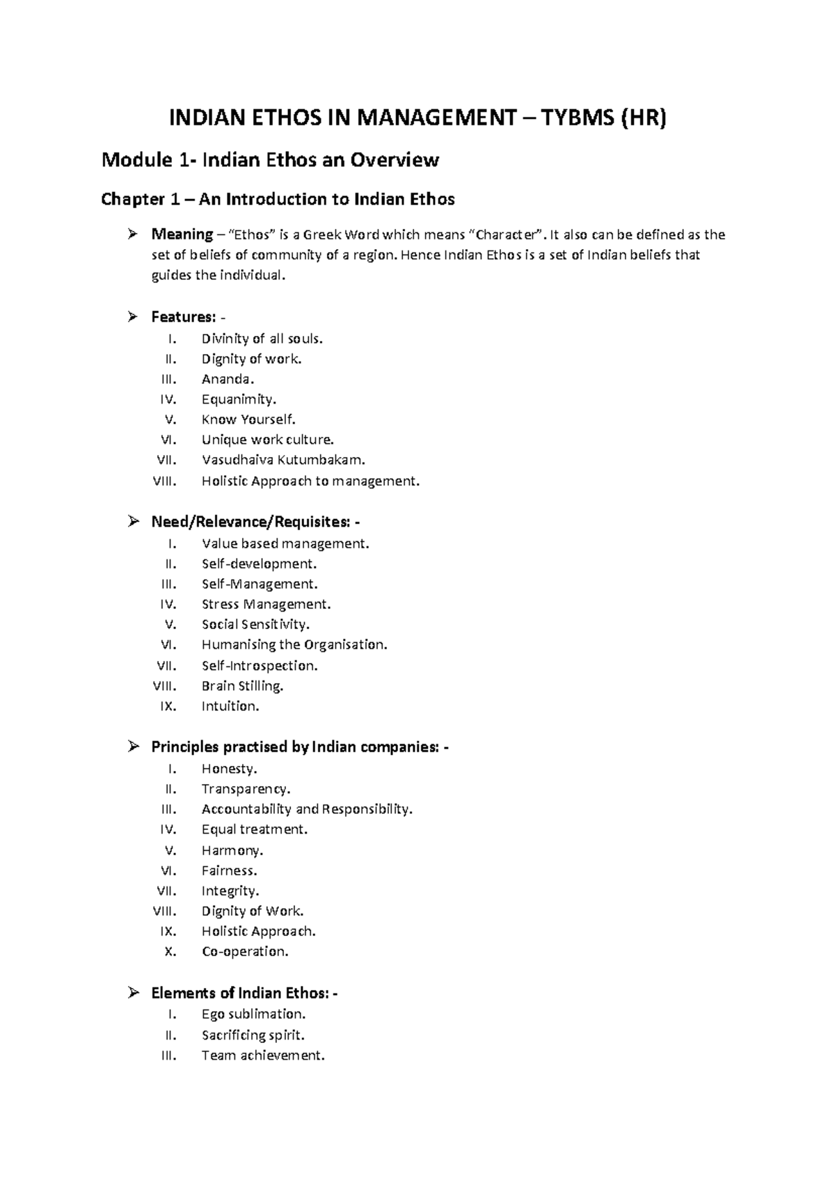 Indian Ethos in Management – Comprehensive Notes (TYBMS HR) - Studocu