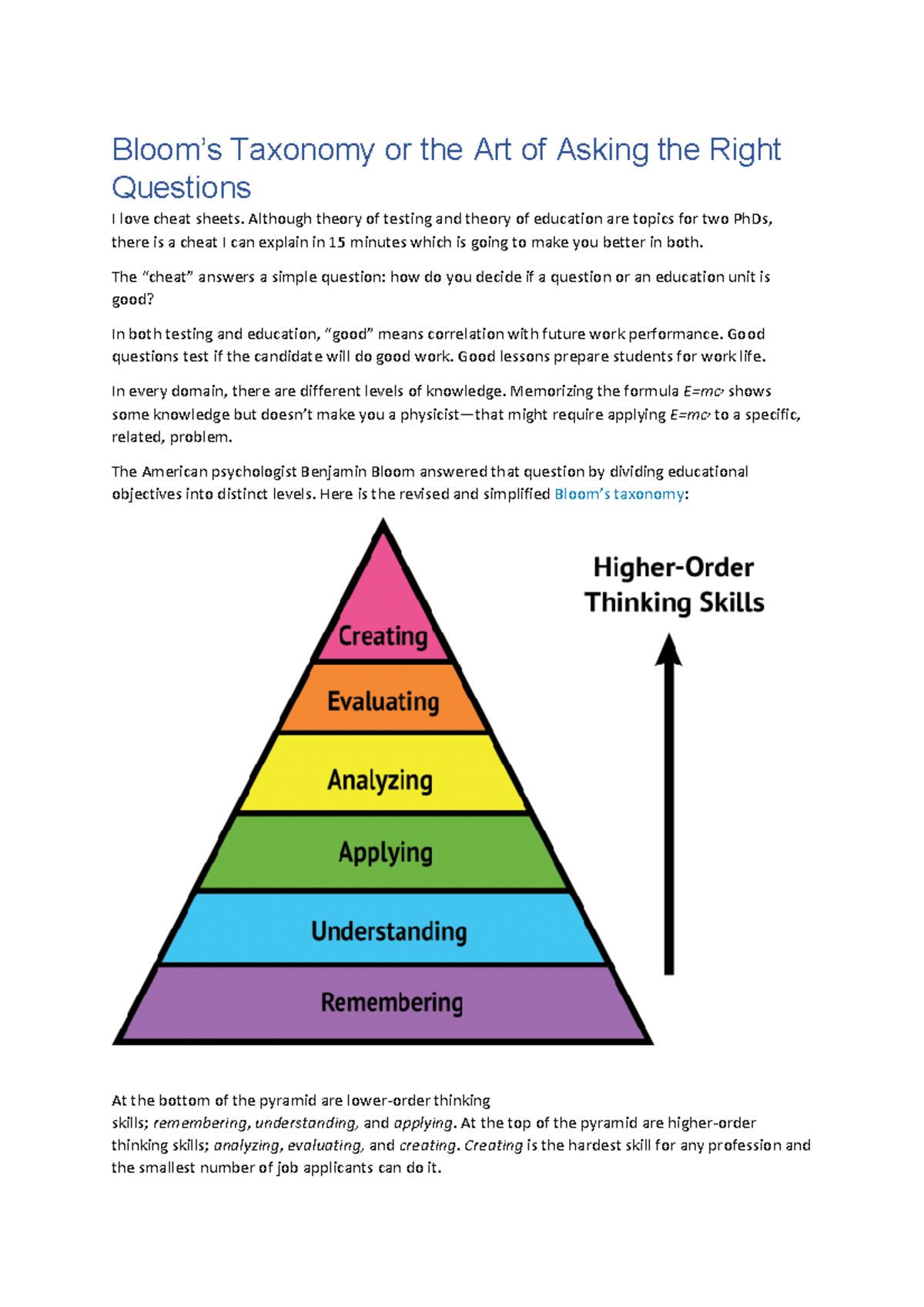 How To Ask Questions Using Bloom's Taxonomy