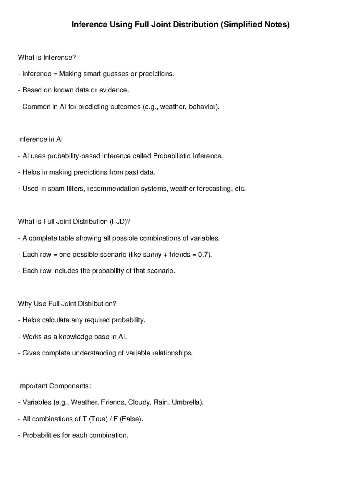 Inference Using Full Joint Distribution: Simplified Notes - Studocu