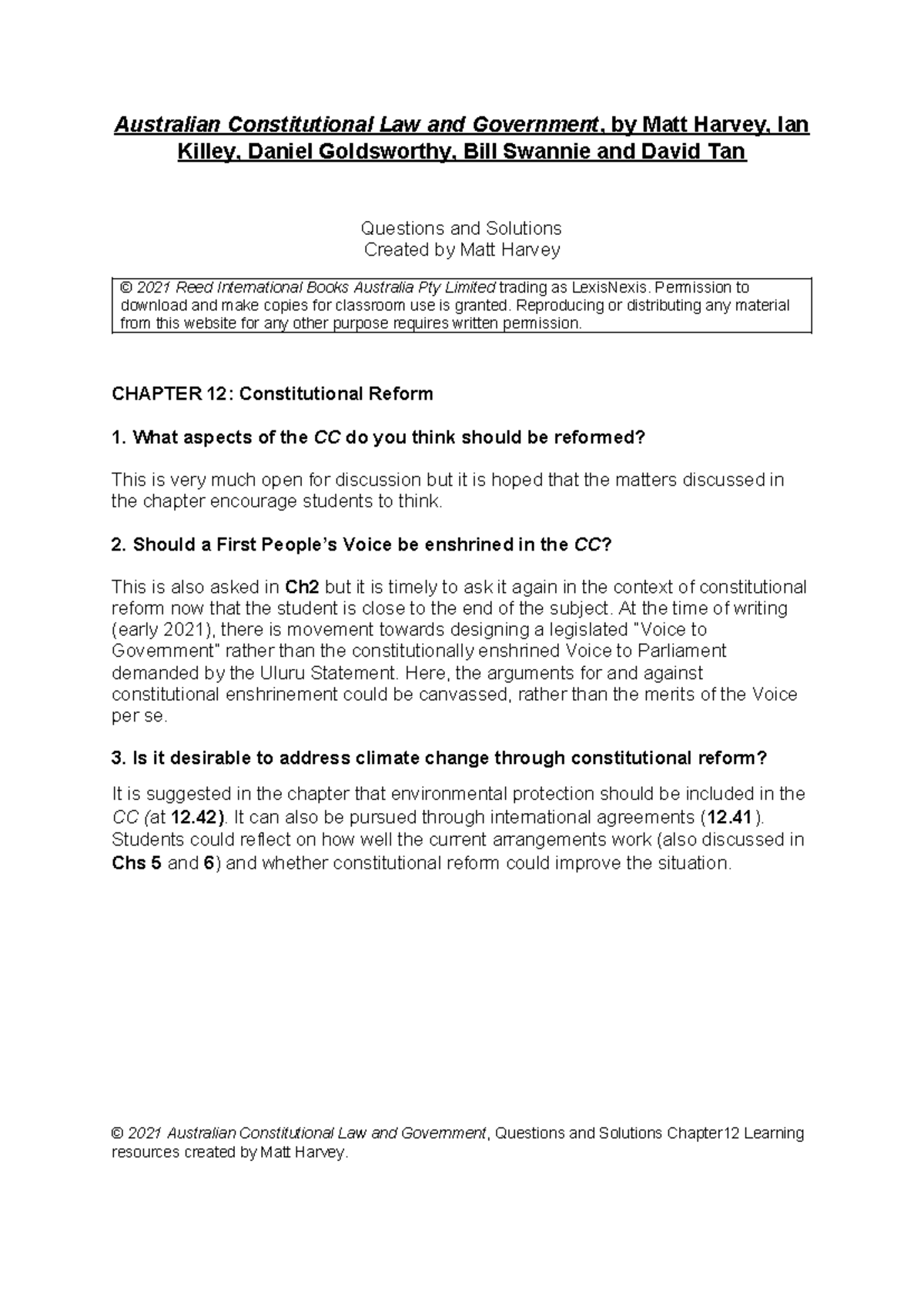 ACLAG Questions & Solutions: Chapter 12 - Constitutional Reform - Studocu