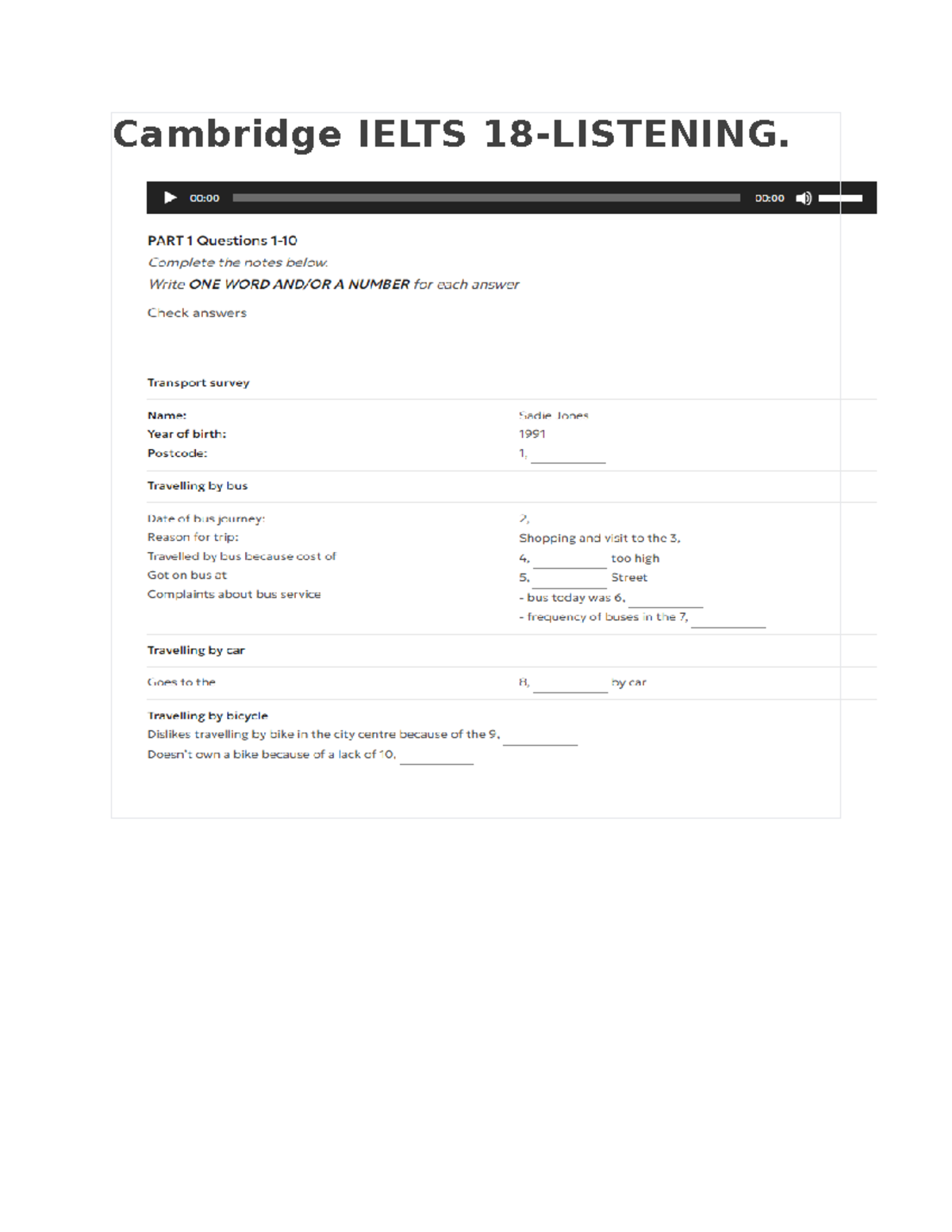 Cambridge 18 - Cambridge IELTS PART 1 Questions Complete the notes ...