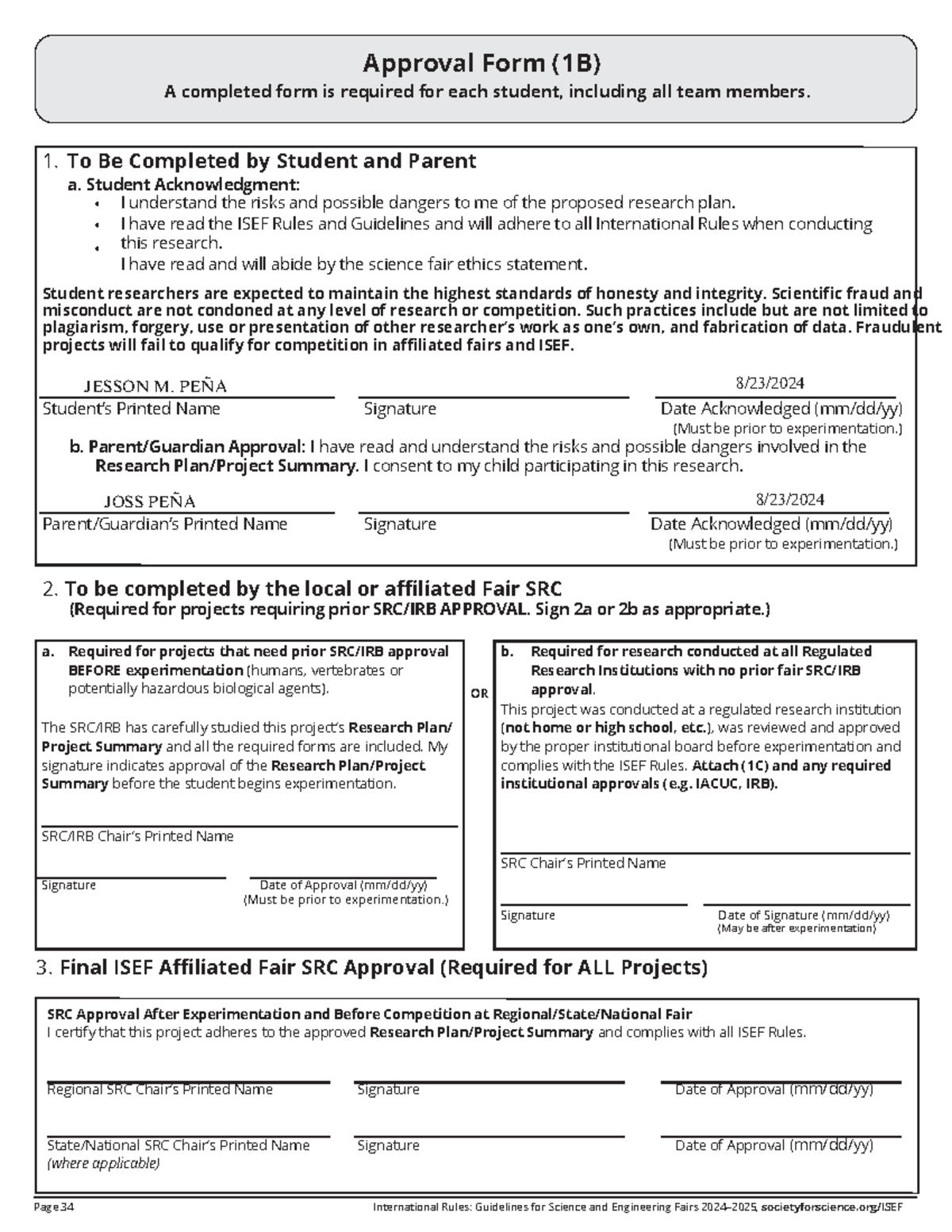 ISEF Approval Form (1B) for Student Research Projects - Studocu