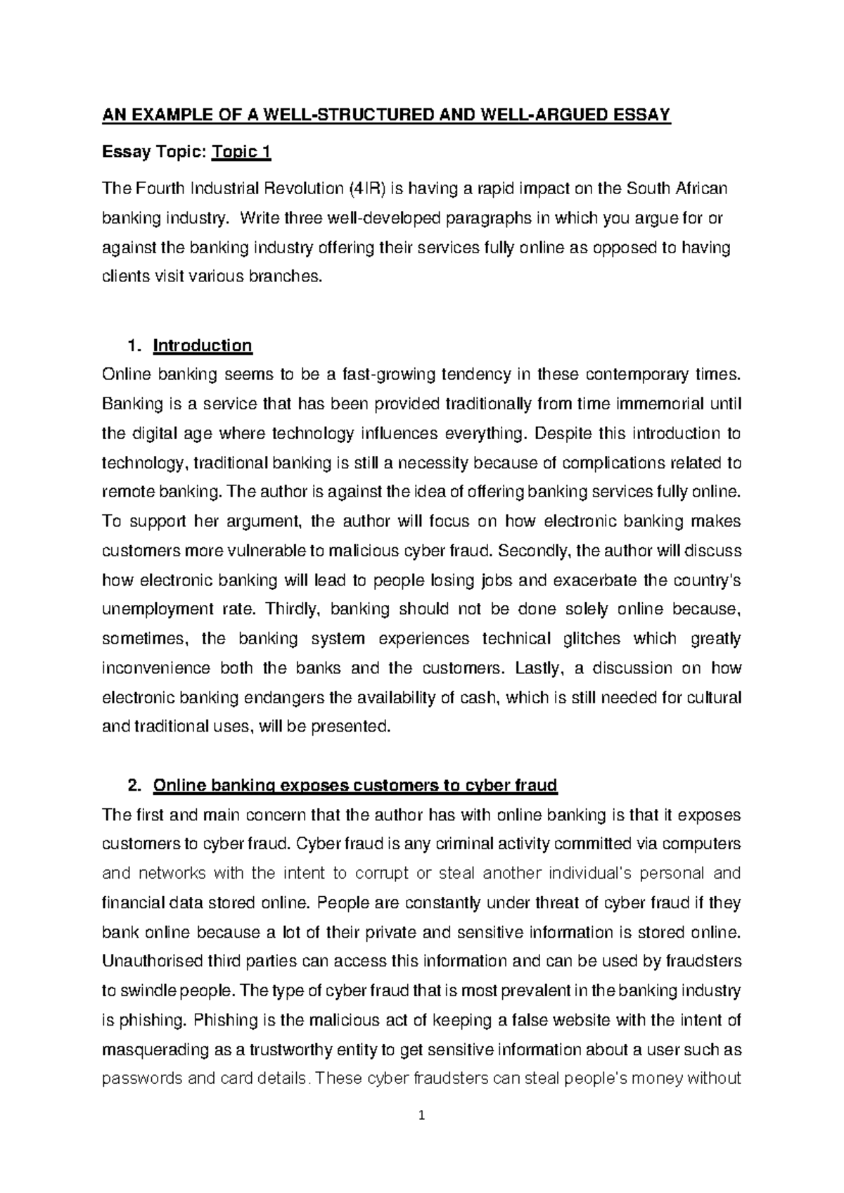 ALC 131 Final Essay: The Risks of Fully Online Banking in SA - Studocu