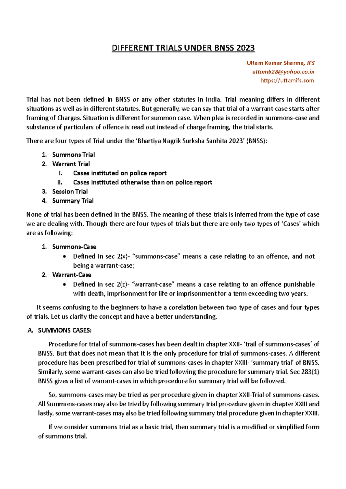 BNSS 2023: Overview of Different Types of Trials Explained - Studocu