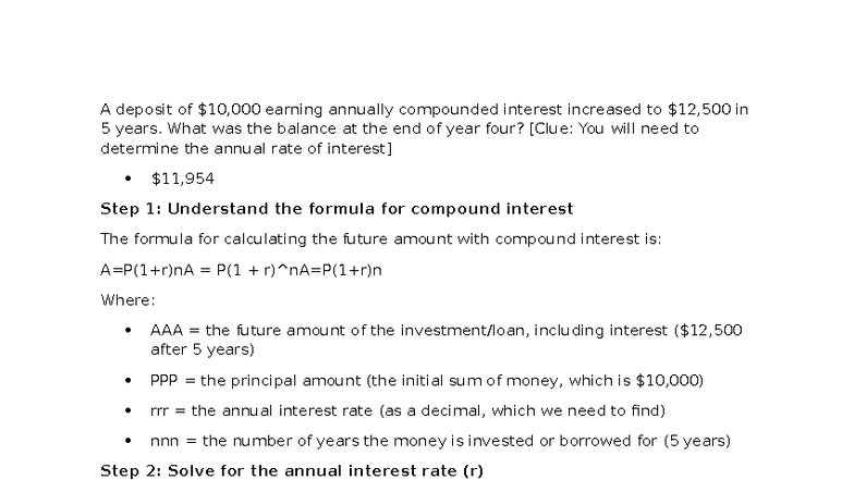 Week 4 Assignment: Compound Interest Calculations and Analysis - Studocu