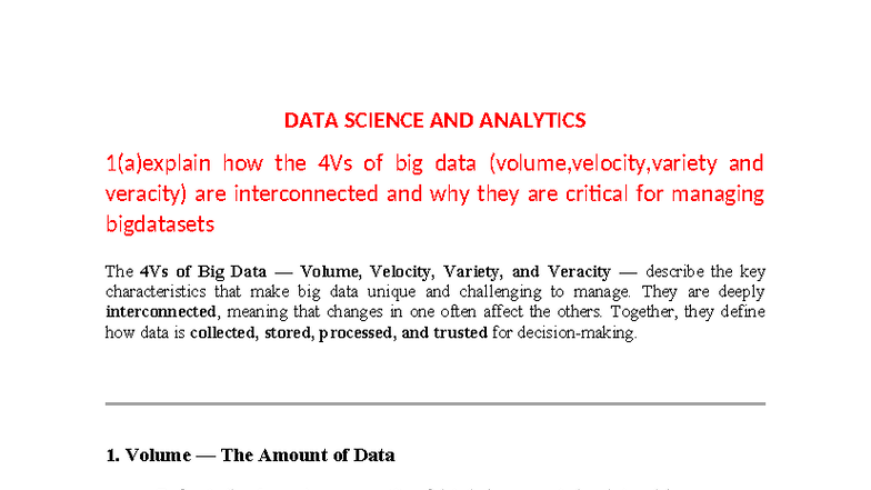 DATA SCIENCE AND ANALYTICS 1: Understanding the 4Vs of Big Data - Studocu