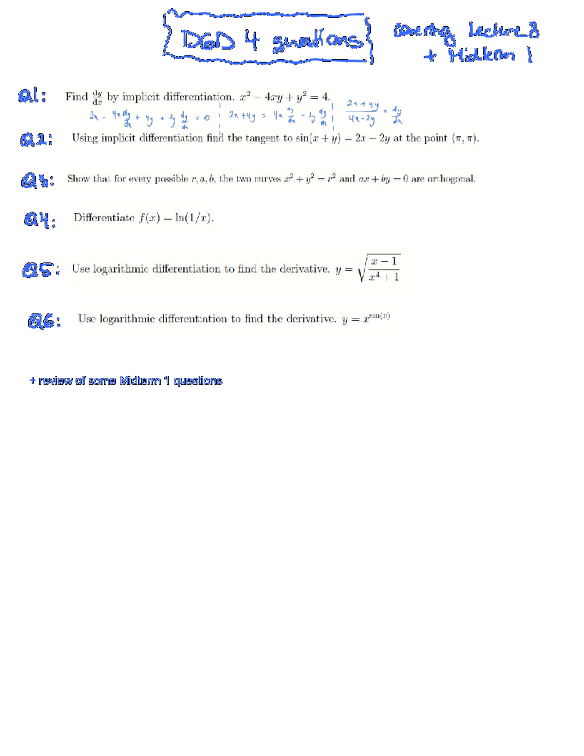 DGD 4 Lecture 8 Review: Implicit Differentiation & Midterm 1 Questions ...