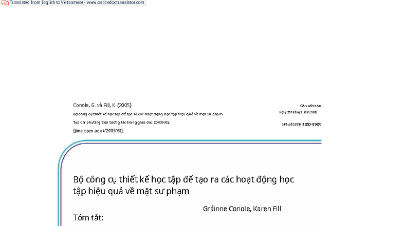 Conole-2005-08 - tài liệu - Conole, G. và Fill, K. (2005). Bộ công cụ ...
