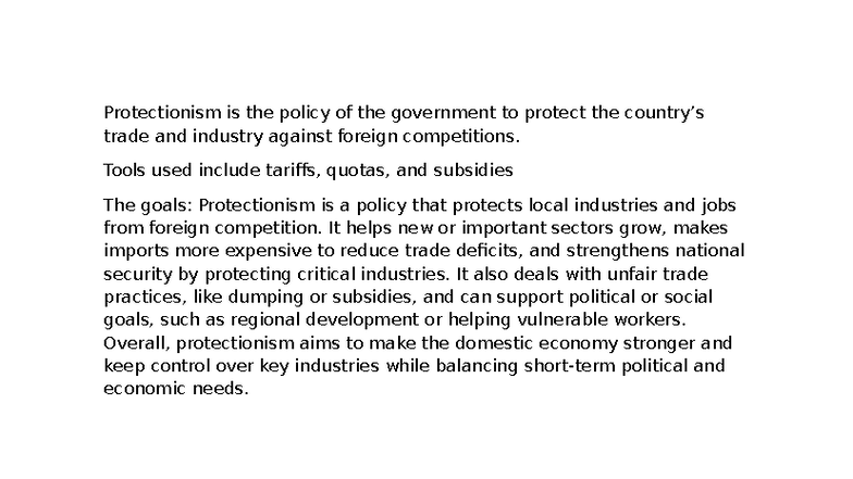 What is Protectionism? - GOVT 101 Presentation on Trade Policy - Studocu