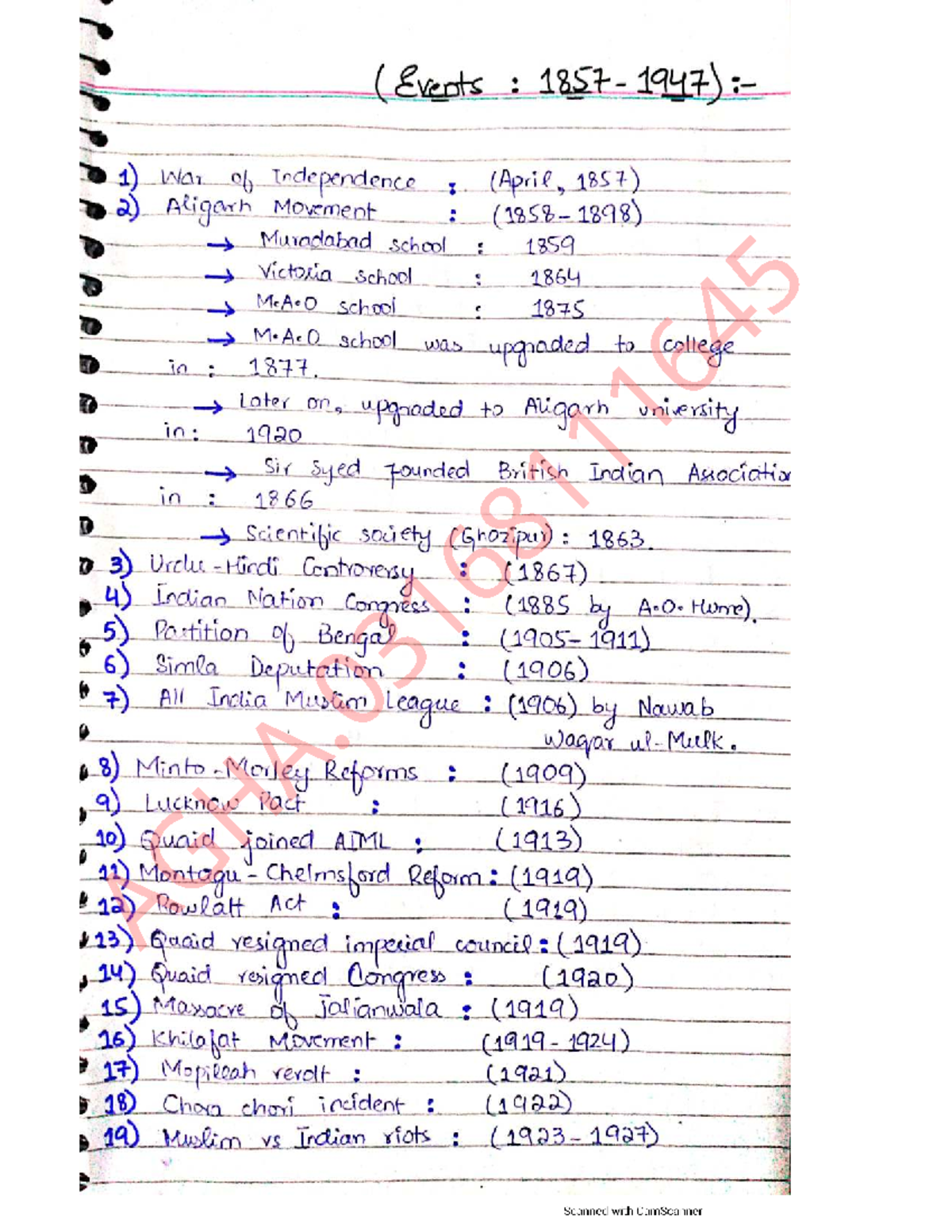 Important Events from 1857 to 1947 for All Exams - Studocu