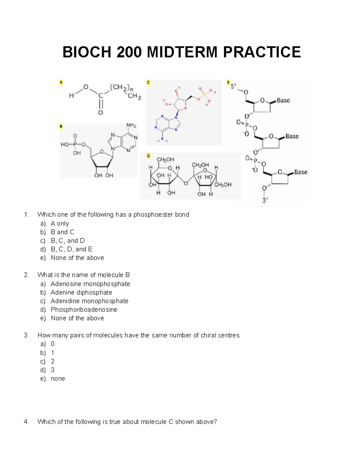 BIOCH 200 MIDTERM 1 PRACTICE EXAM QUESTIONS AND ANSWERS - Studocu