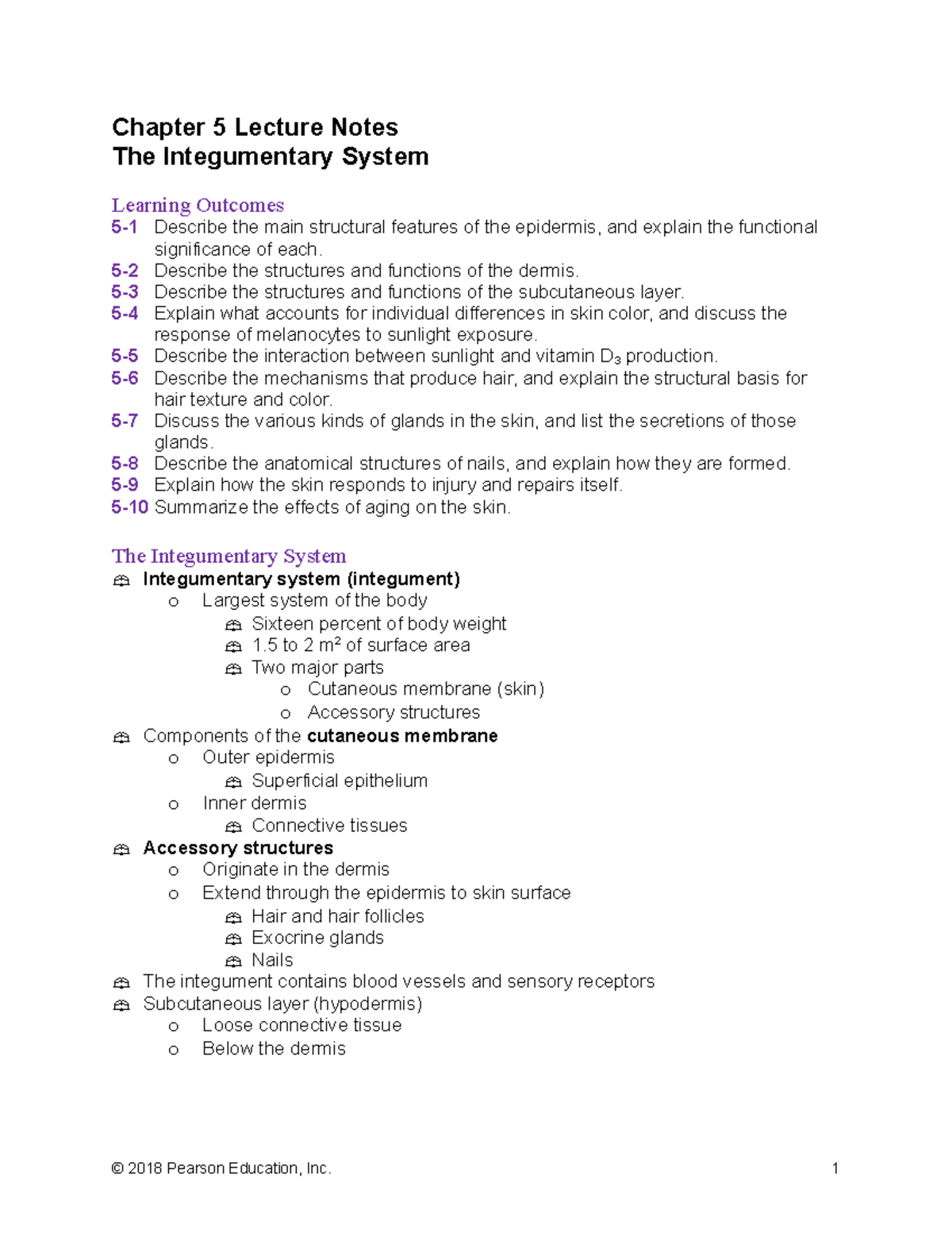 Chapter 5 Lecture Notes: Integumentary System Overview (BIO101) - Studocu