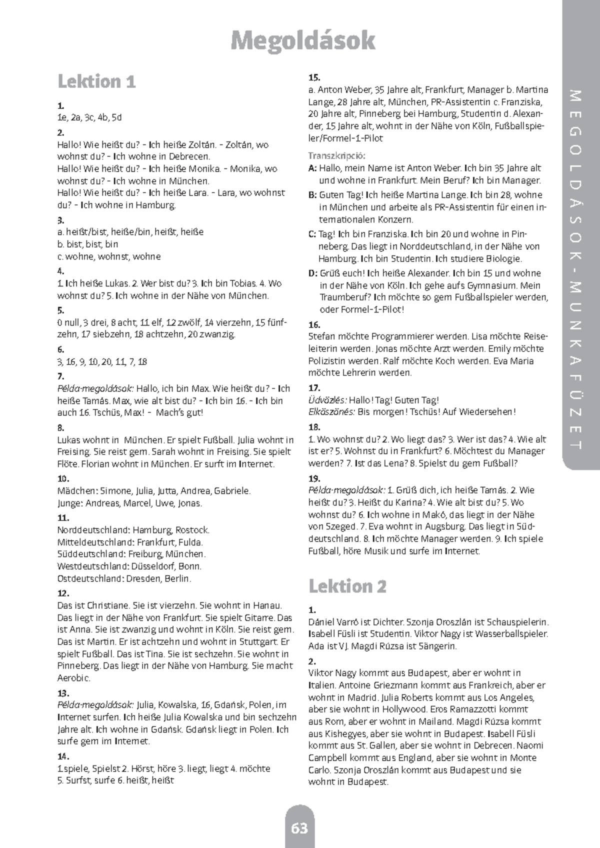 Direkt neu - Lektionen und Megoldások Munkafüzete - Studocu