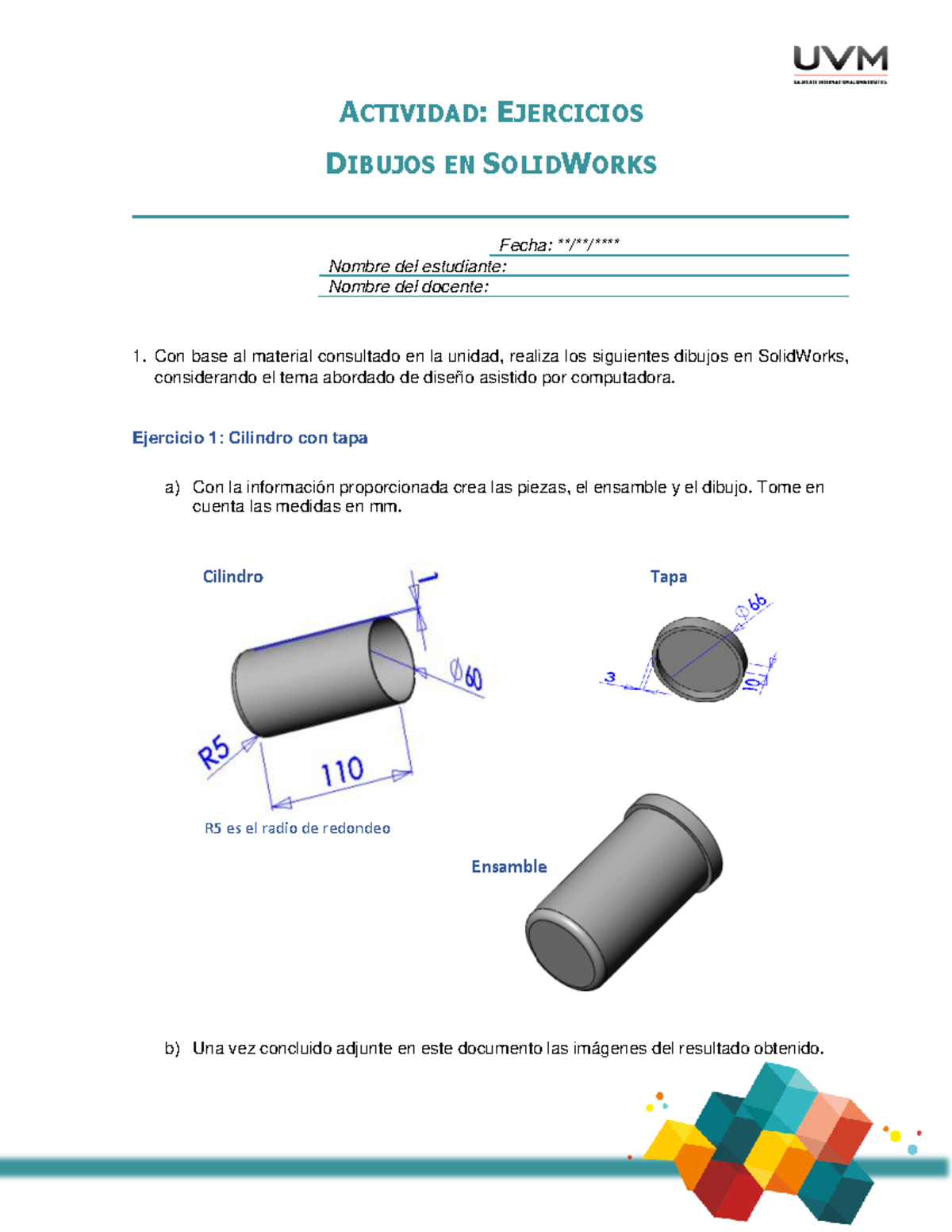 Actividad 2: Ejercicios en SolidWorks - Diseños y Ensambles - Studocu