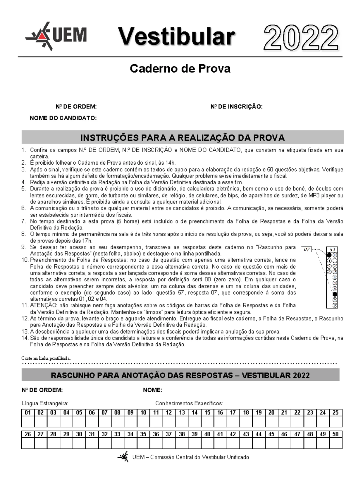 Gabarito Provisório PAS UEM 2024: Questões Objetivas e Respostas - Studocu