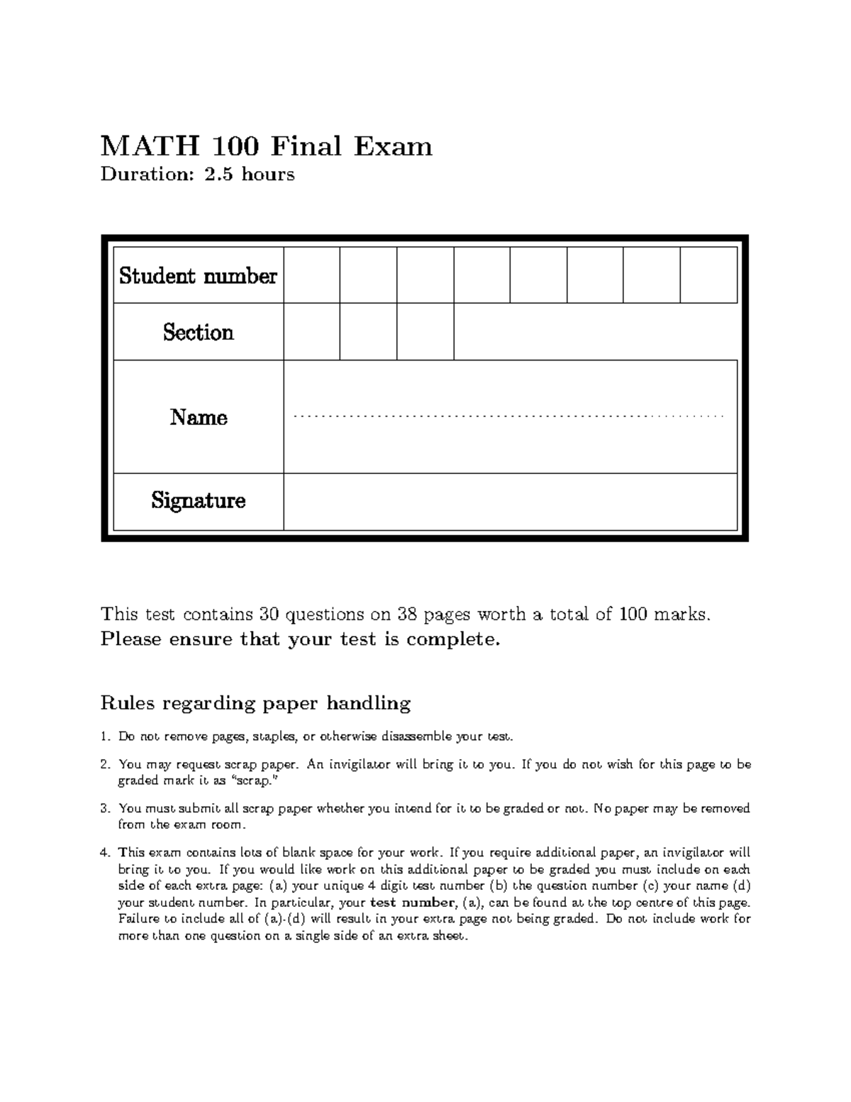 MATH 100B 2023WT1 Practice Midterm Exam Guidelines and Rules - Studocu