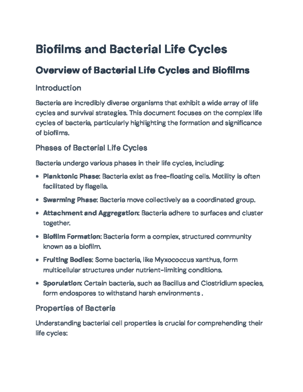 Bacterial Life Cycles and Biofilms: Structure, Formation, and Impact ...