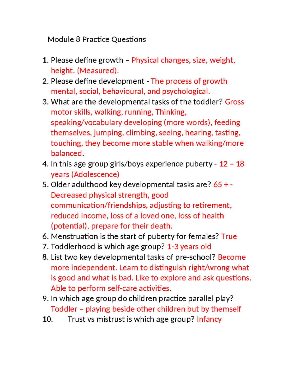 Developmental Psychology Module 8 Practice Questions & Key Concepts - Studocu