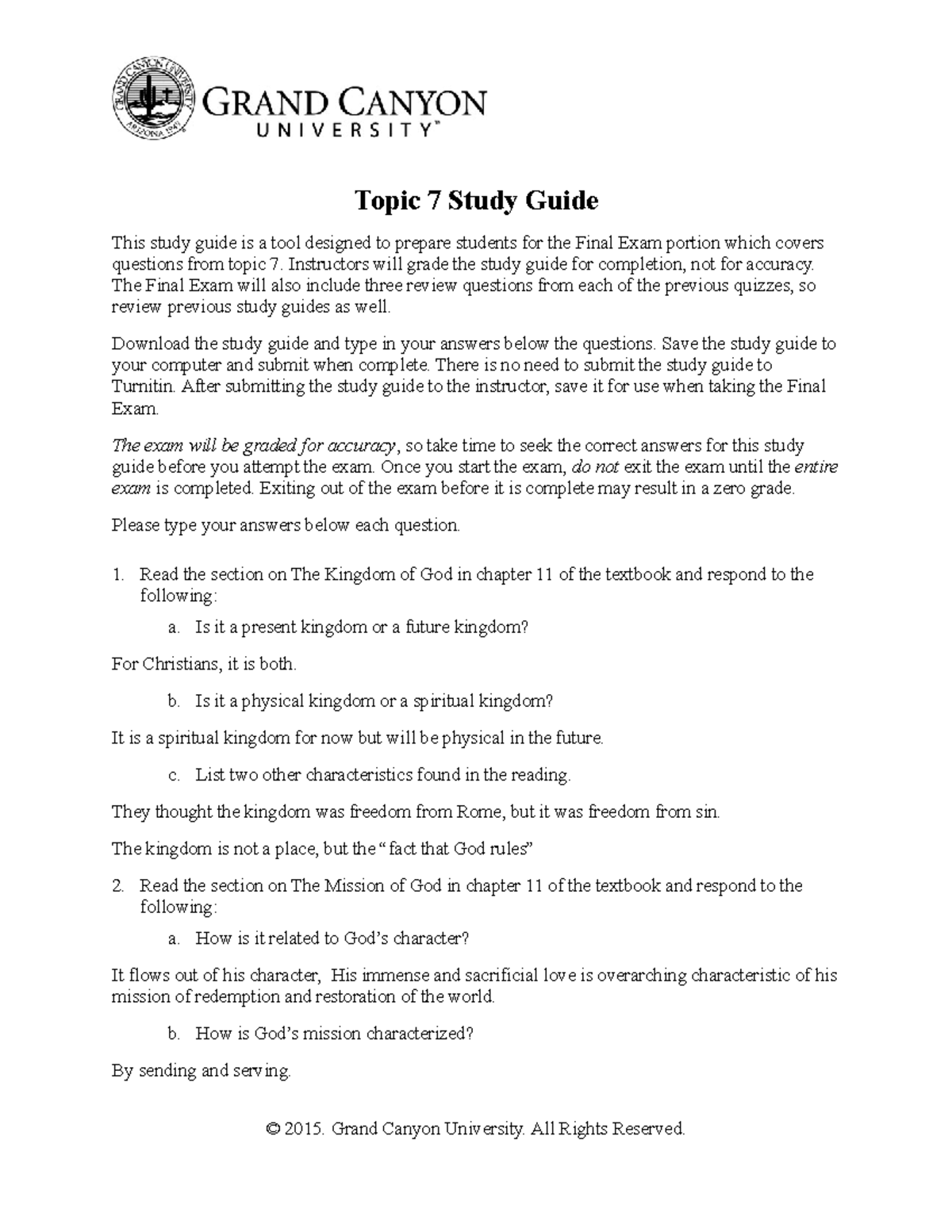 T7 Study Guide - Topic 7 Study Guide This study guide is a tool ...
