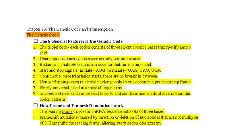 Genetic Code & Transcription (BIO 101): Key Concepts and Mechanisms ...