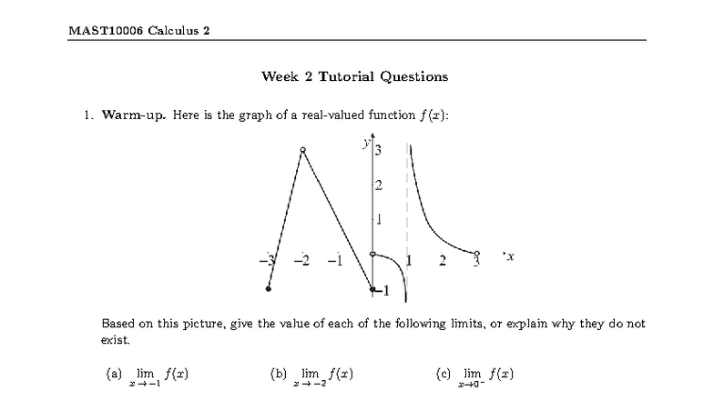 MAST10006 week 2 tutorial questions and solutions - Week 2 Tutorial ...