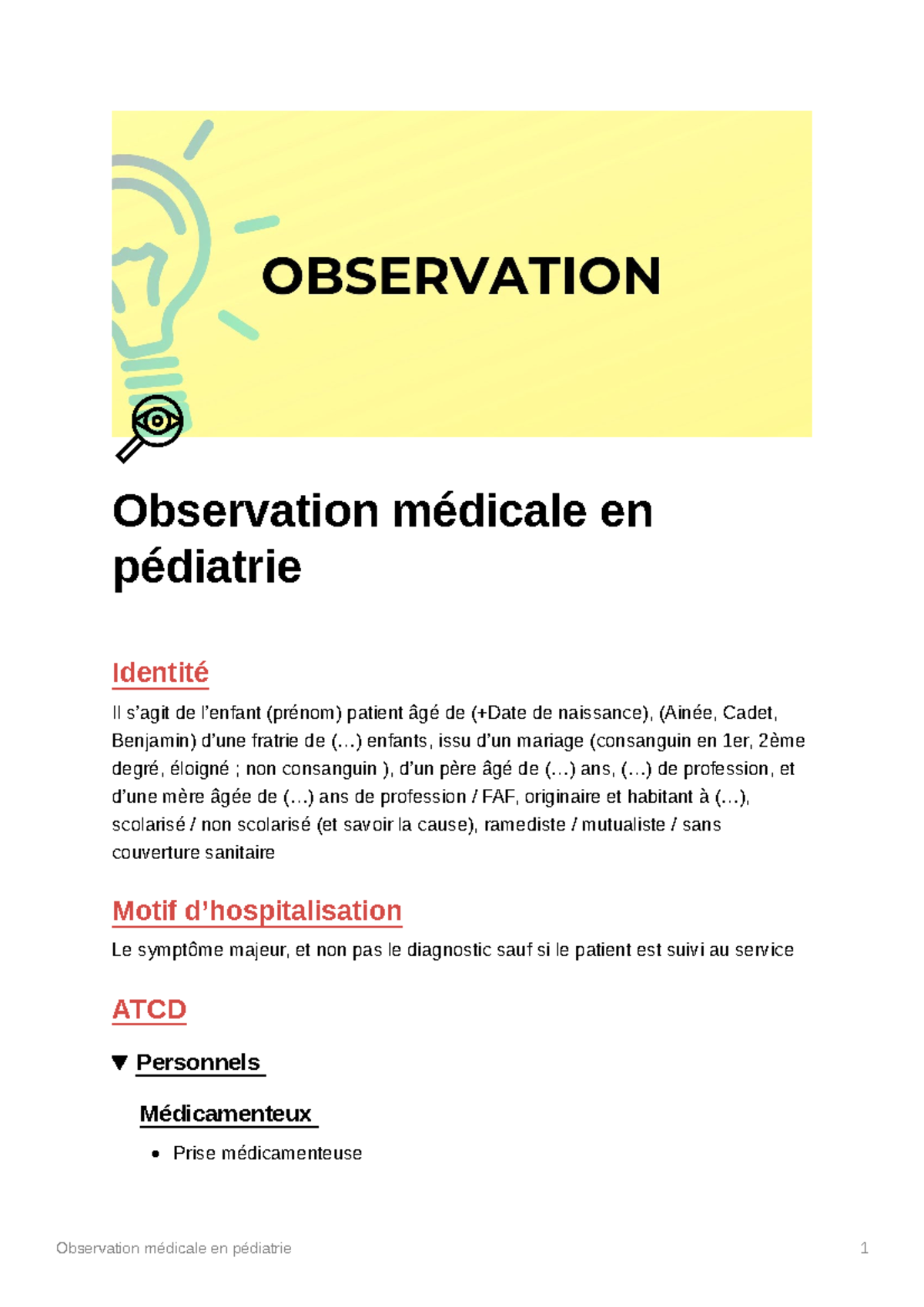 Observation mdicale en pdiatrie - Observation médicale en pédiatrie ...