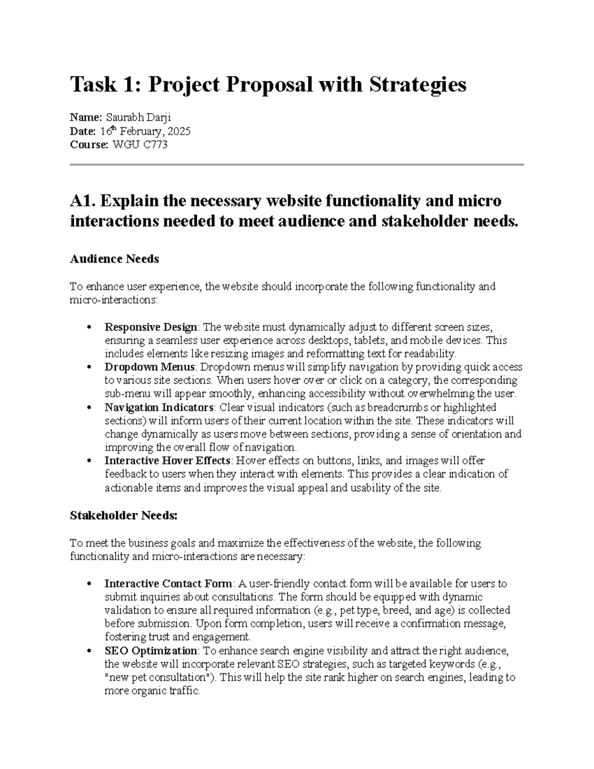 Task 1: Project Proposal & Strategies for WGU C773 A1 - Studocu