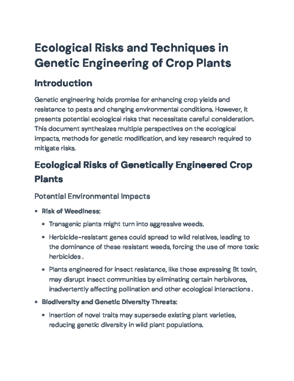 Ecological Risks and Genetic Engineering Techniques in Crop Plants ...