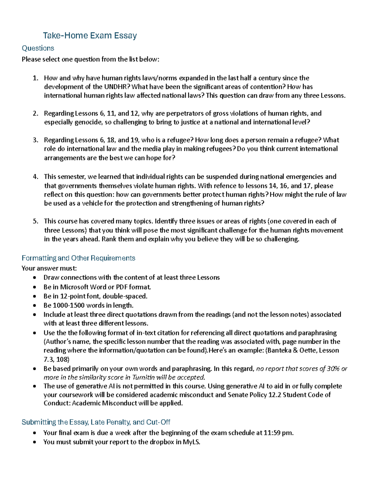 HR260 Final Exam Essay Questions and Guidelines - Studocu