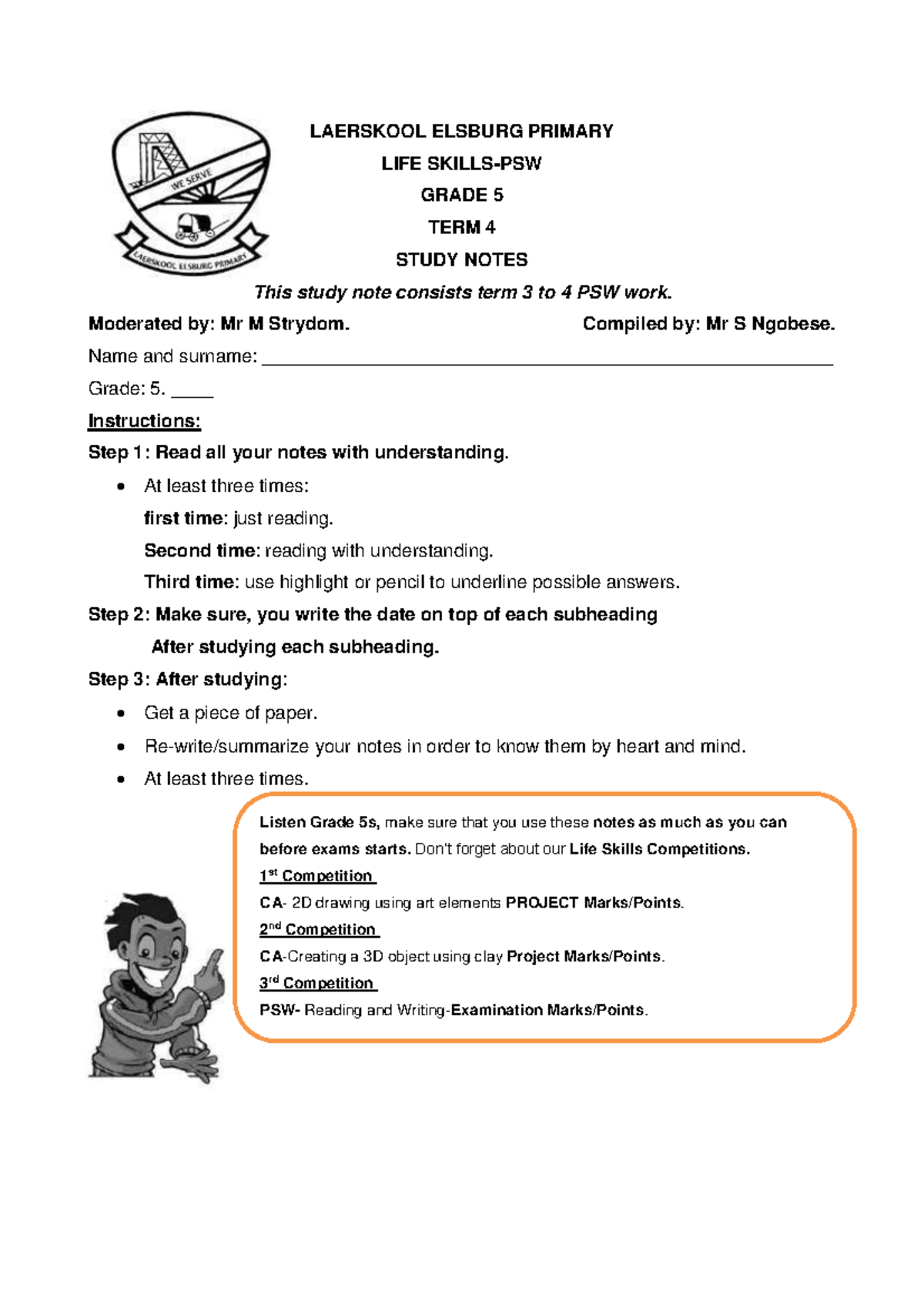 LAERSKOOL ELSBURG GRADE 5 LIFE SKILLS TERM 4 STUDY NOTES - Studocu