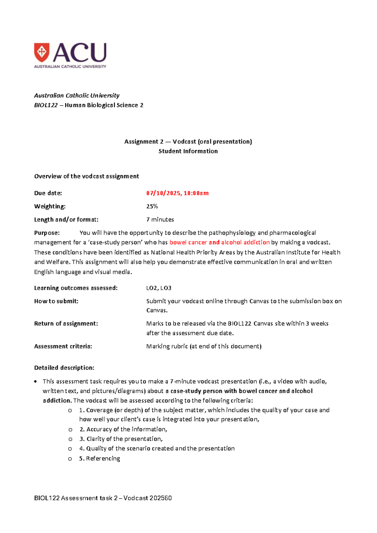 BIOL122 Vodcast: Bowel Cancer & Alcohol Addiction Case Study Overview ...