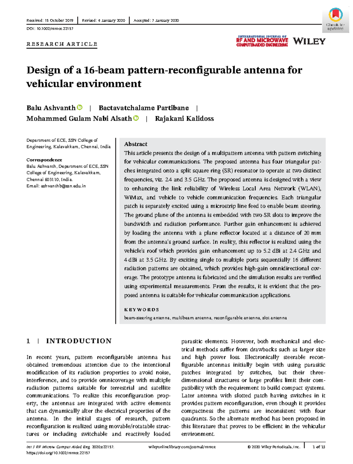 Design of a Reconfigurable Antenna for Vehicular Communication (ECE 10 ...