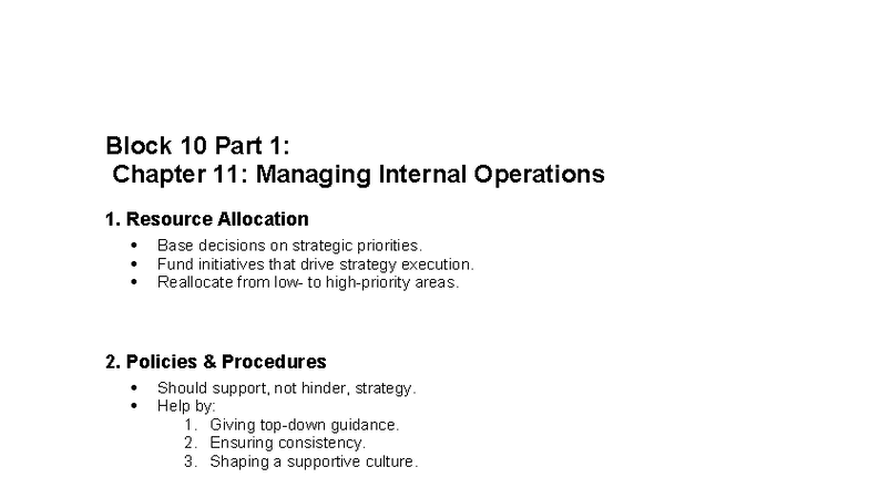 Block 10 Part 1: Chapter 11 - Managing Internal Operations & Strategy ...