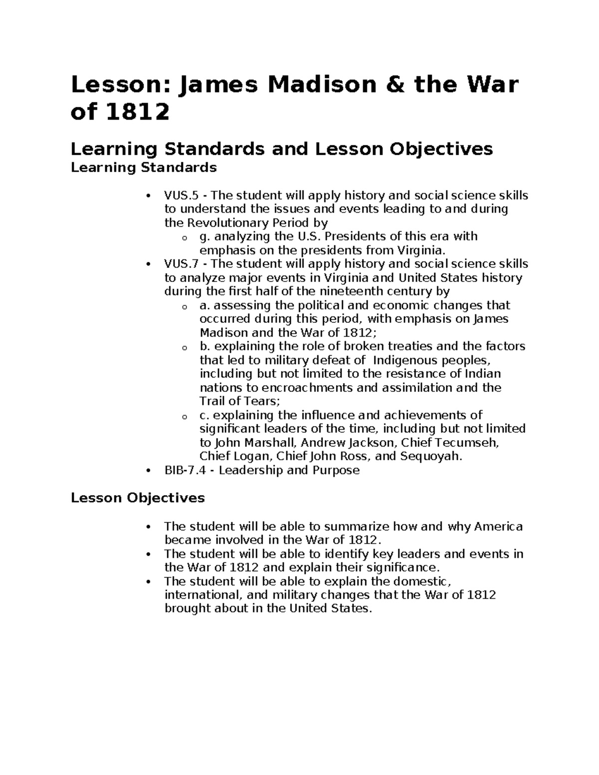 Lesson: James Madison and the War of 1812 - Key Events & Impacts - Studocu