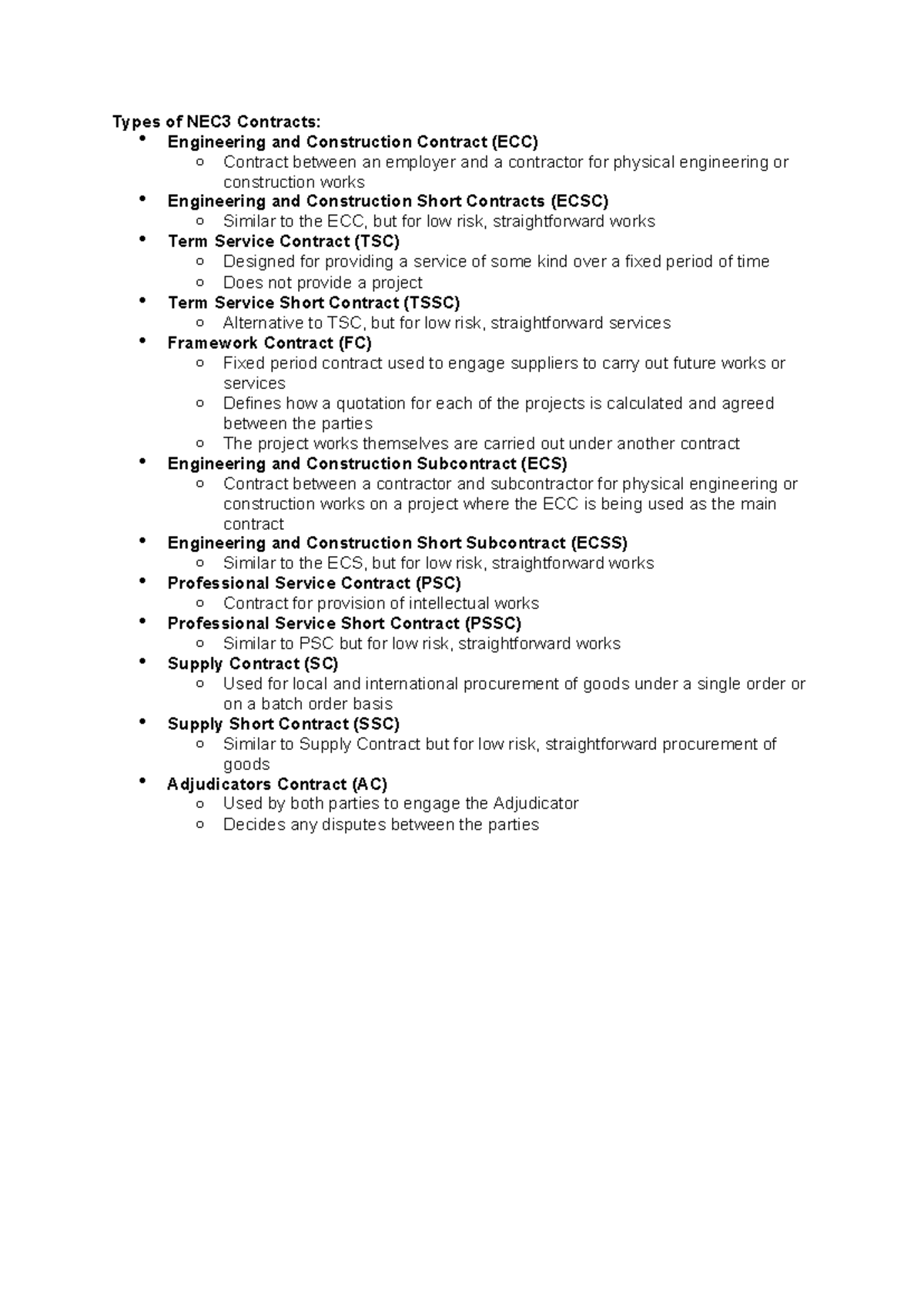 NEC3 Contracts Overview: Types and Key Features - Studocu