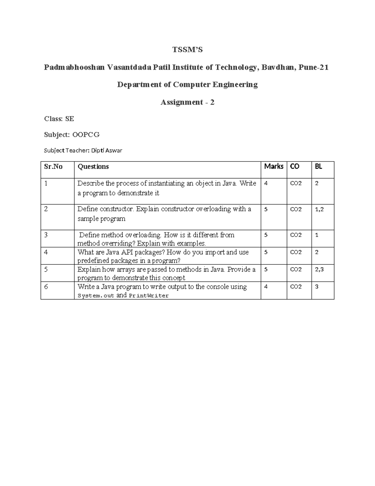 OOPCG Assignment 2 - Object Instantiation & Overloading Concepts - Studocu