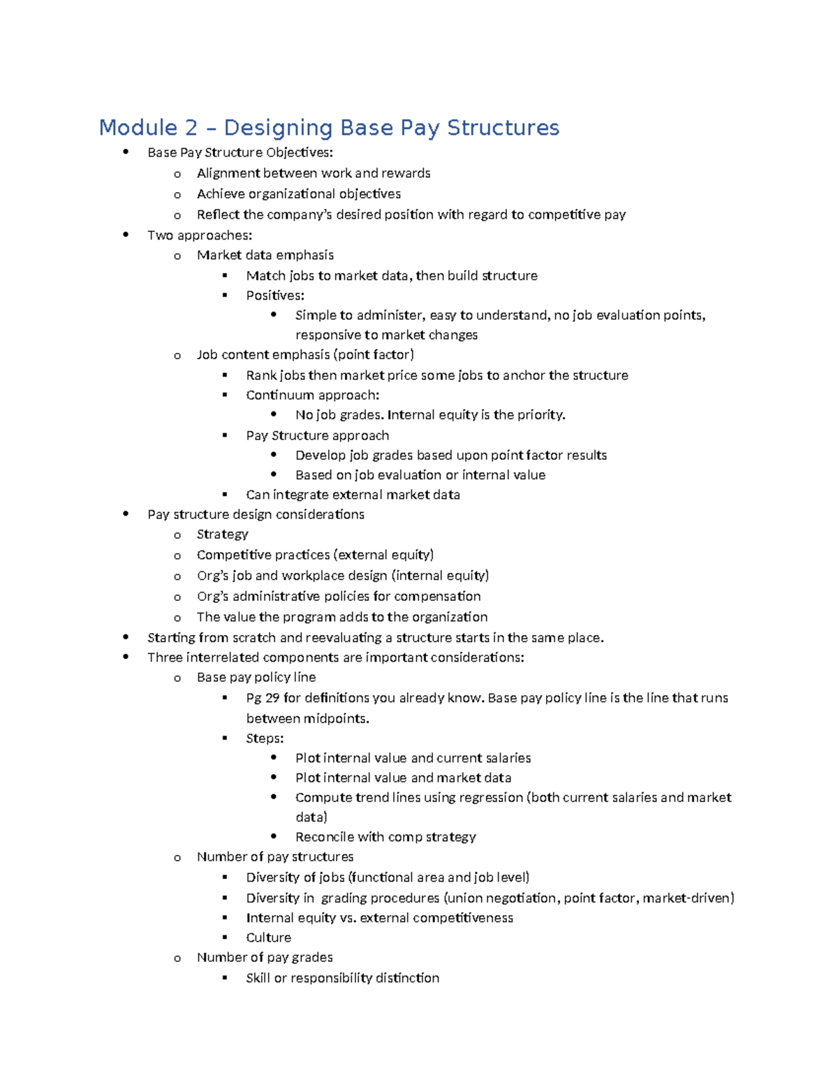 Base Pay Administration and Pay for Performance Notes (Module 2) - Studocu