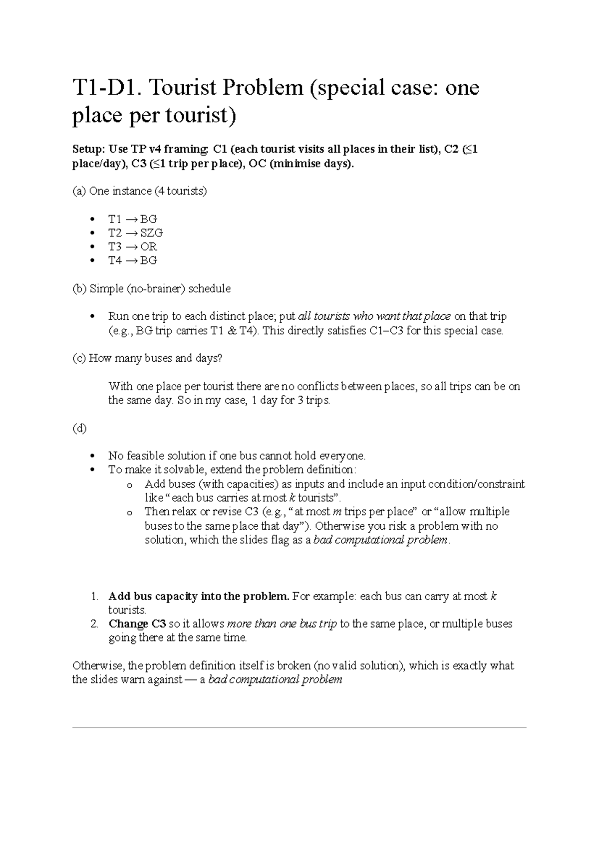 GEI1000 Tutorial 1: Optimizing Tourist Transport Scheduling - Studocu