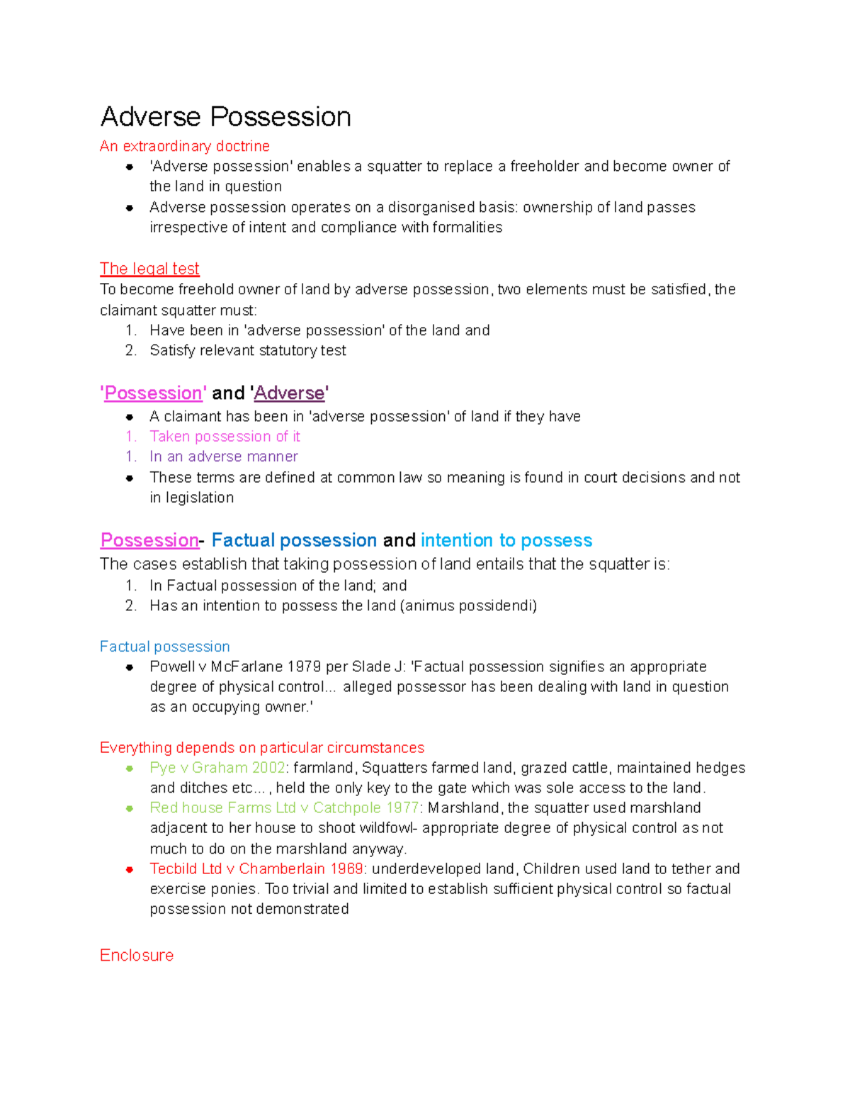 Adverse Possession in Law: Key Elements and Case Studies - Studocu