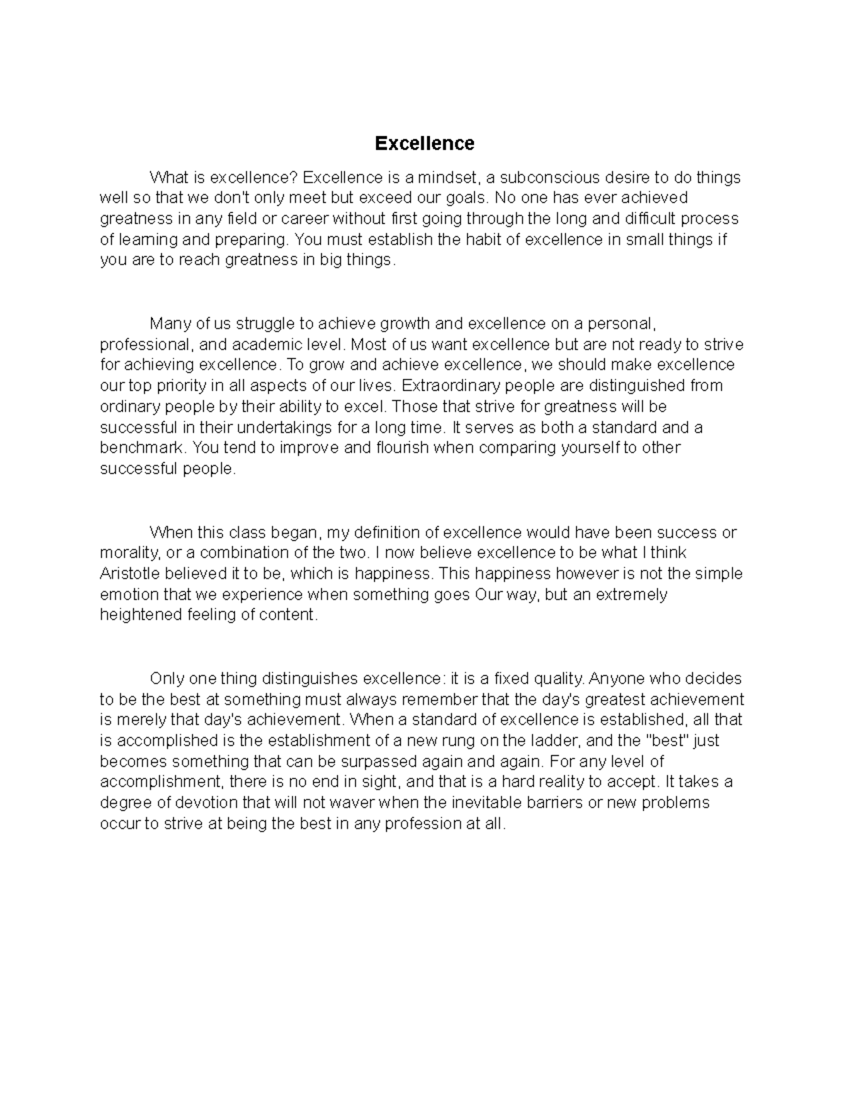 Essay Notes on Excellence: Understanding Its Importance and Meaning ...