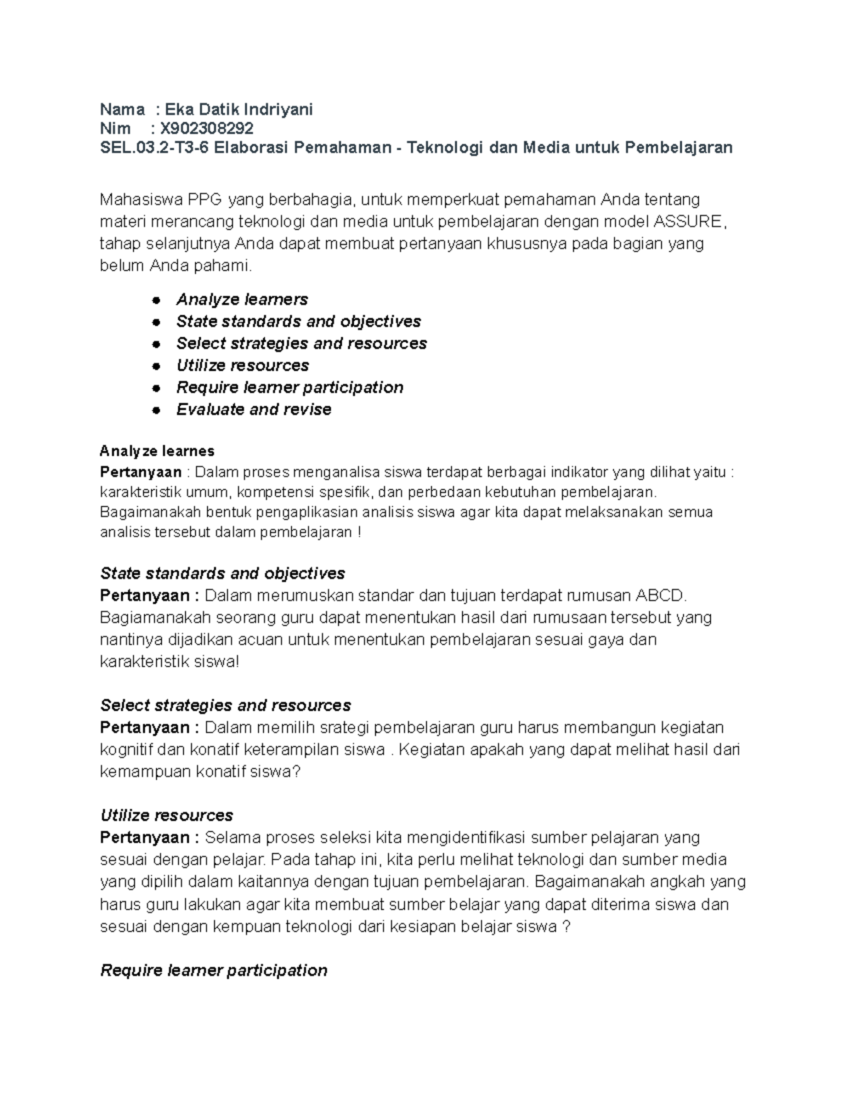X902308292 Eka Datik Indriyani SEL.03.2-T3-6 Elaborasi Pemahaman ...